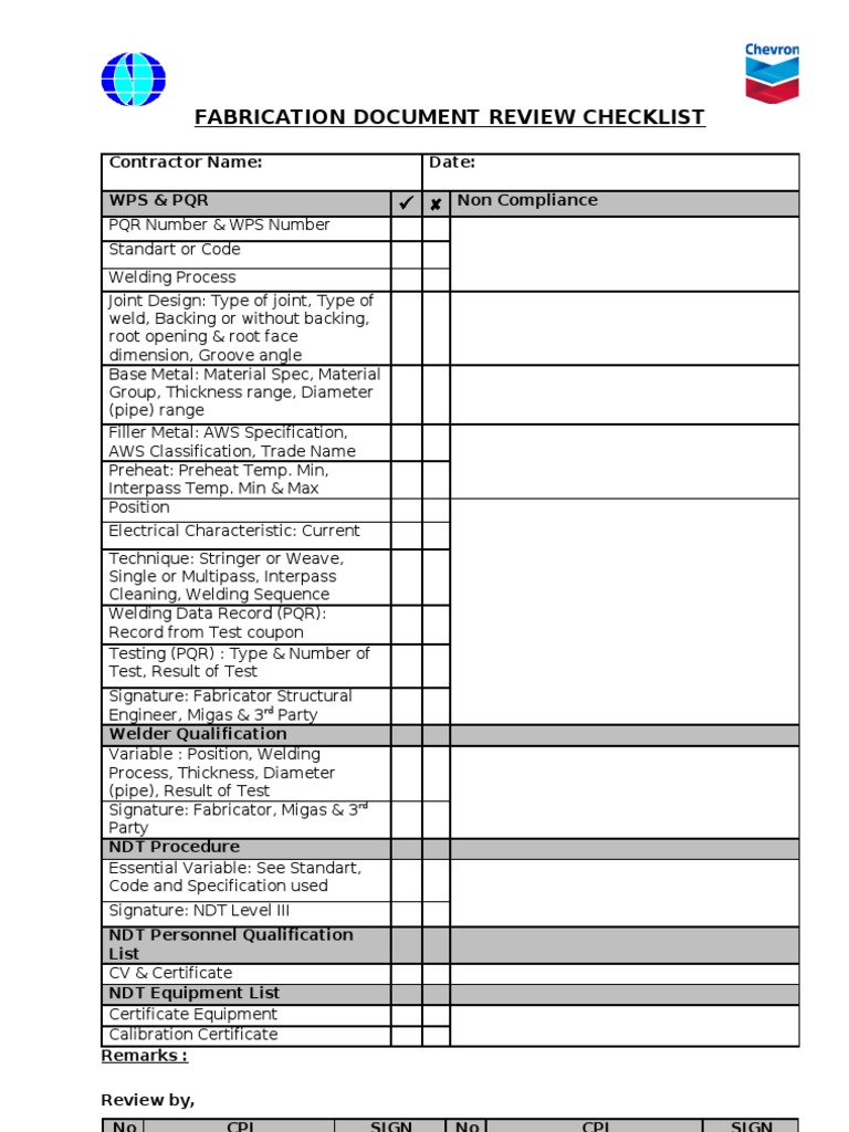 Fabrication Document Review Checklist | PDF | Business