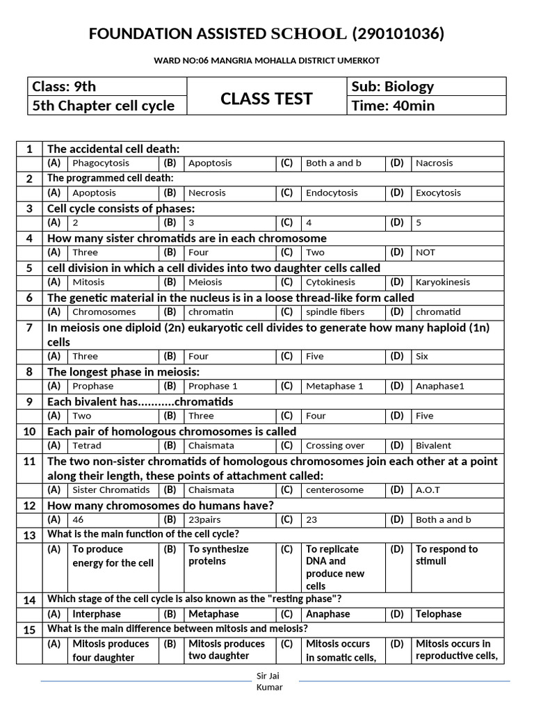 9th Biology Chapter 5th Cell Cycle | PDF | Mitosis | Meiosis