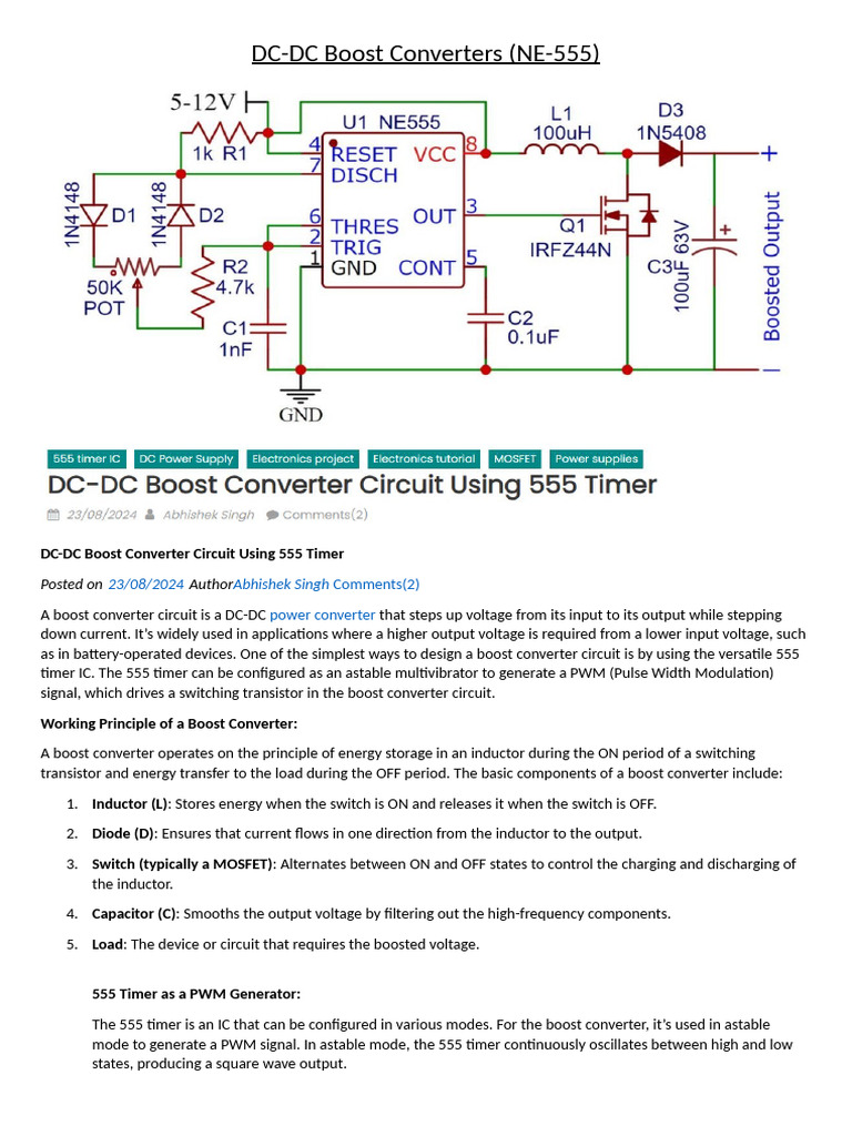 DC-DC Boost Converters (NE-555) | PDF | Capacitor | Electronic Engineering