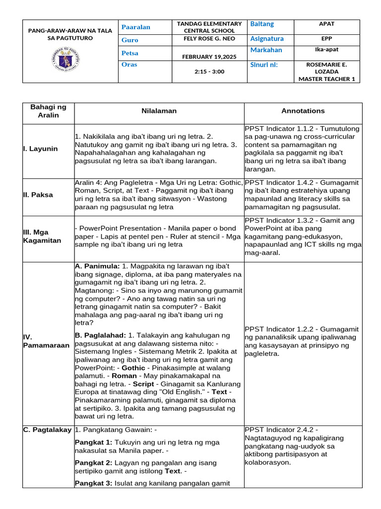 Cot - DLP - Epp 4 Maam Neo | PDF