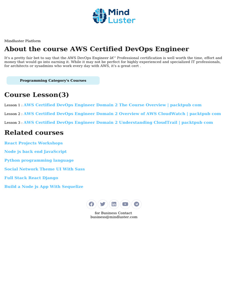 AWS Certified DevOps Engineer Course Overview | PDF