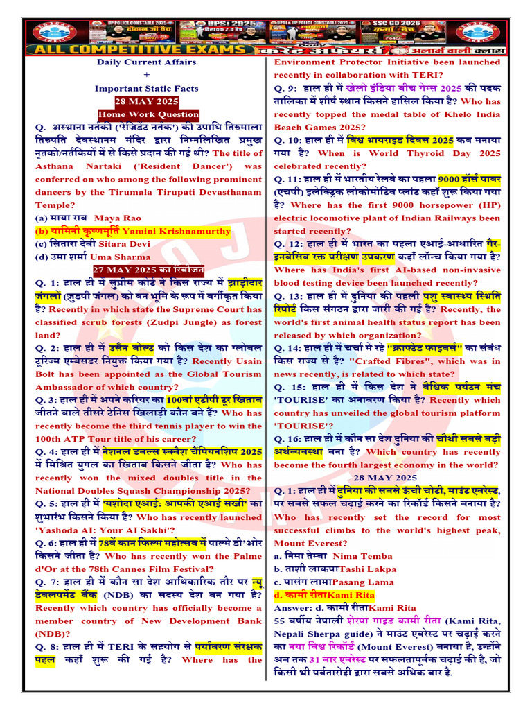 28 MAY 2025 Current Affairs Aadarsh Sir-3 | PDF