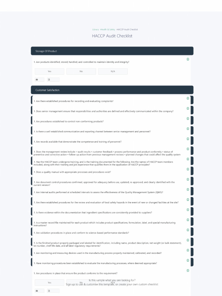 GoAudits - HACCP Audit Checklist (Sample) | PDF