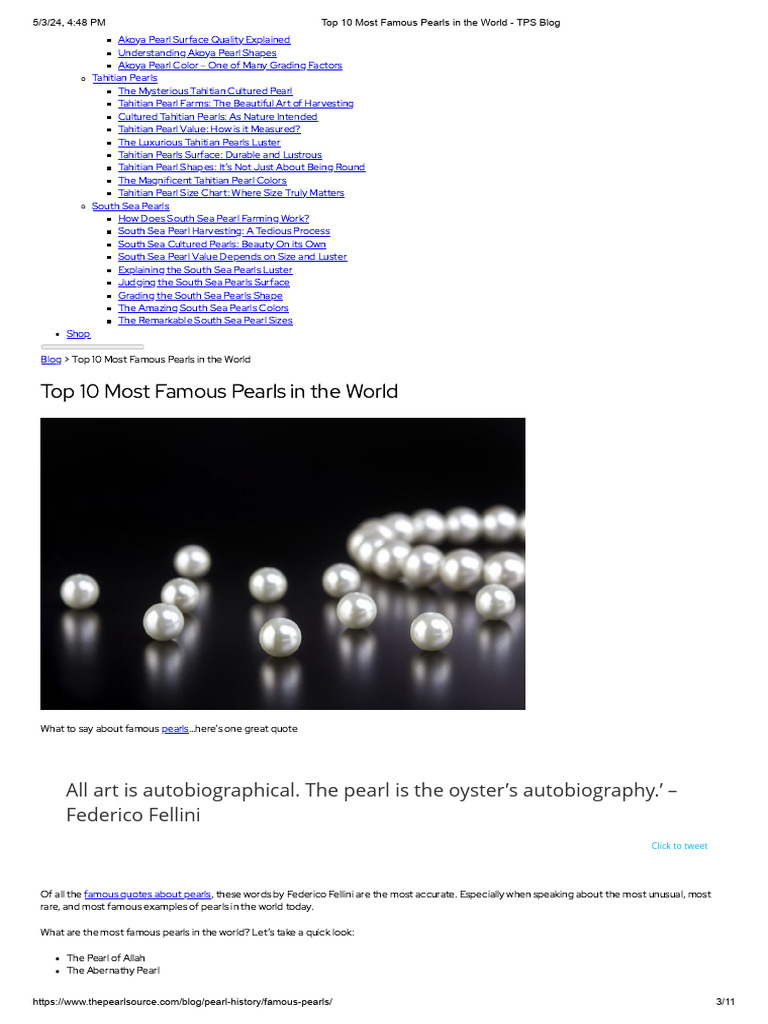 Top 10 Most Famous Pearls in The World - TPS Blog | PDF | Pearl | Jewellery