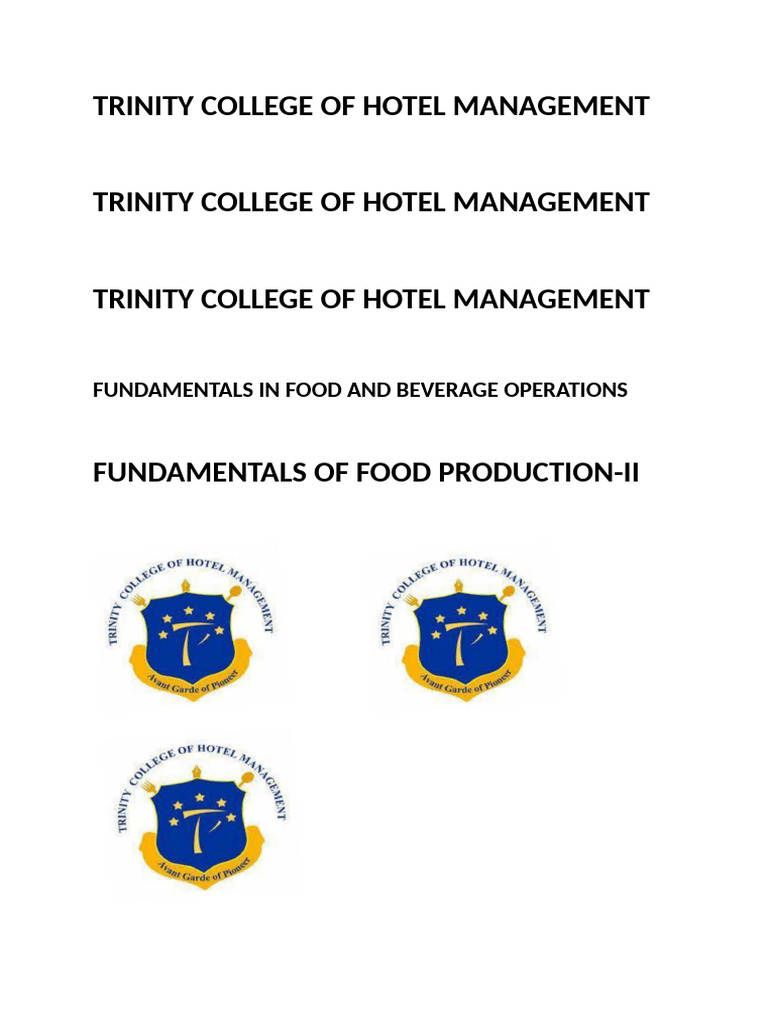 Trinity College of Hotel Management | PDF