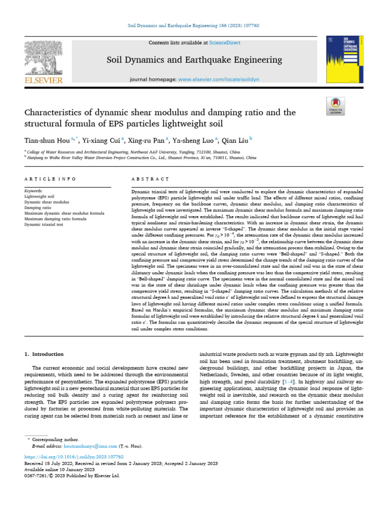 Characteristics of Dynamic Shear Modulus and Damping 2023 Soil Dynamics ...