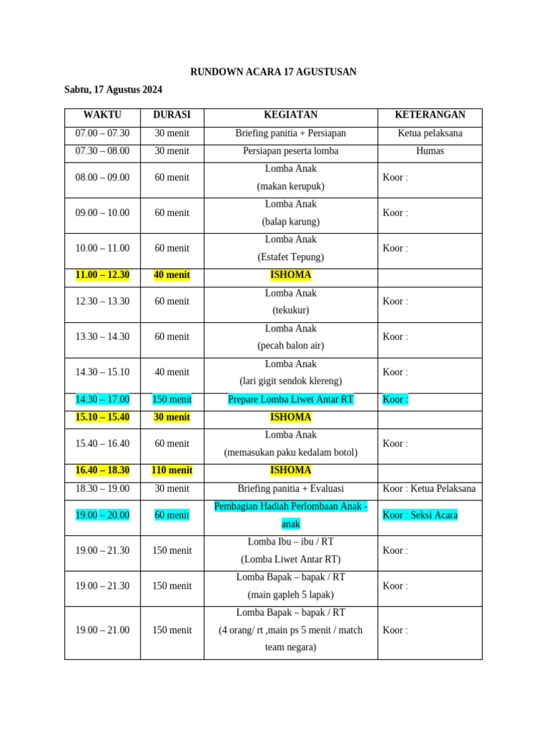 Rundown Acara 17 Agustusan 2024 GMR | PDF