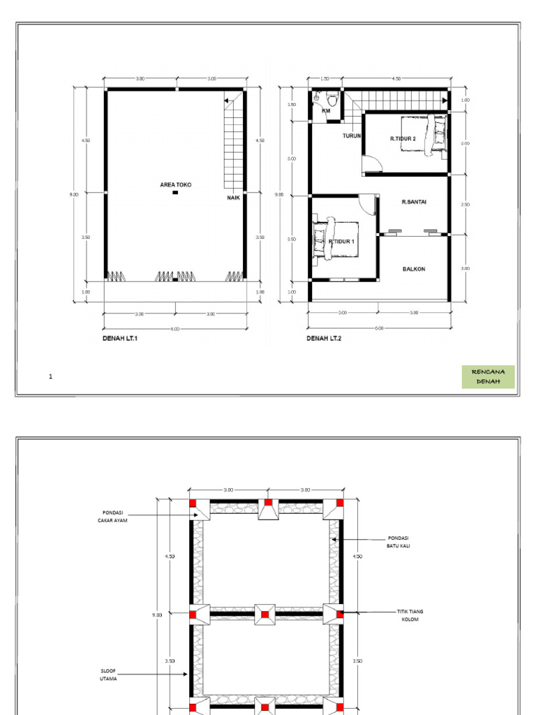 Denah Ruko 2 Lantai 6x9m dan Material | PDF