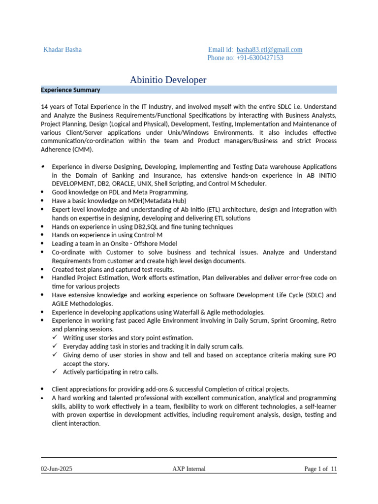 Khadar Basha Ab Initio 14 Years | PDF | Software Development Process ...