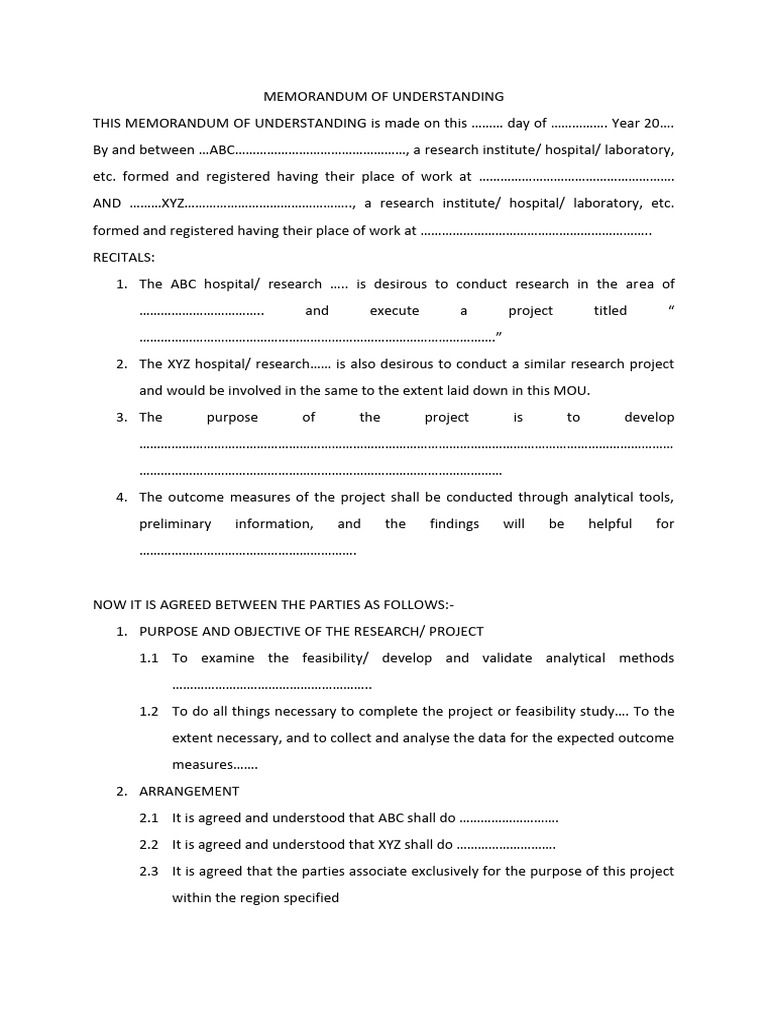 Sample Format of Memorandum of Understanding MOU | PDF | Informed ...