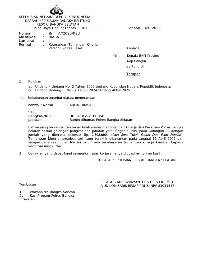 Keterangan Tunkin Aulia | PDF