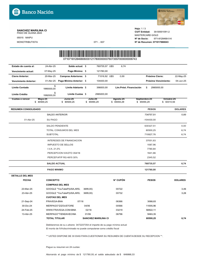 Resumen de Cuenta Mastercard Abril 2025 | PDF | Crédito | Finanzas y dinero
