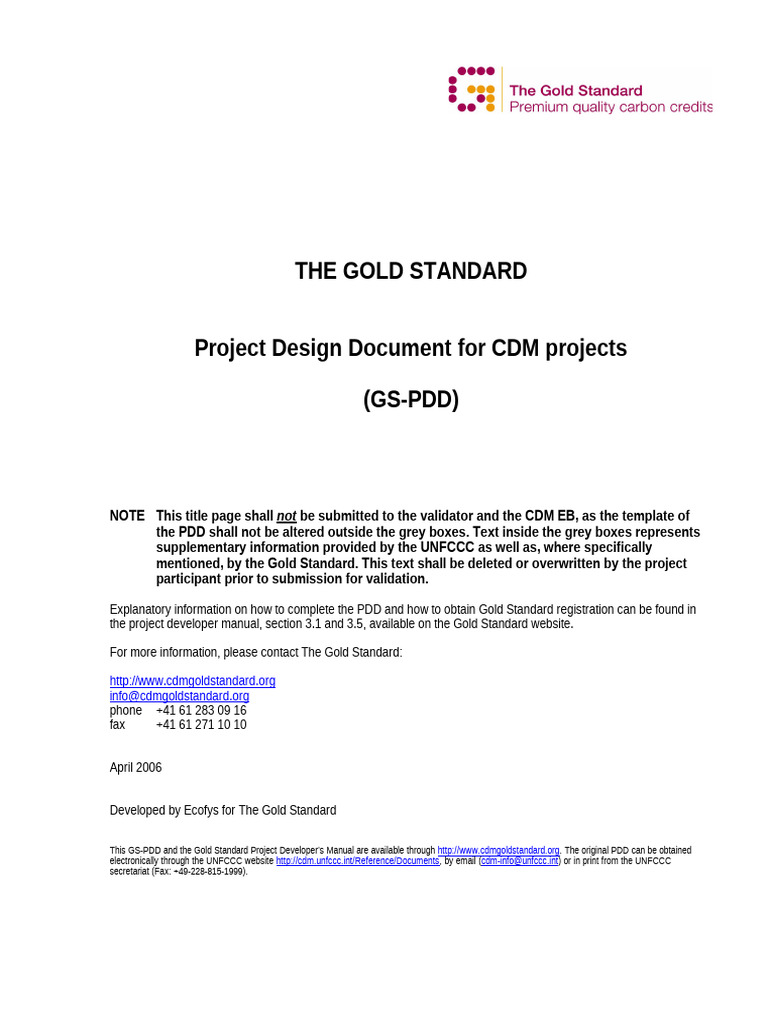 Gold Standard Project Design Document | PDF | Clean Development ...