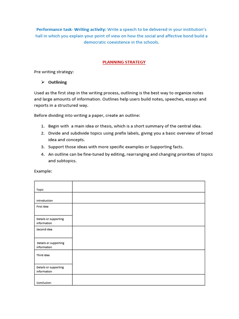 A SPEECH and Planning Strategy - Pre Writing Strategy | PDF | Learning ...