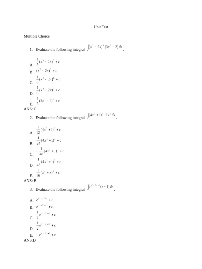 Unit Test The Indefinite Integrals | PDF