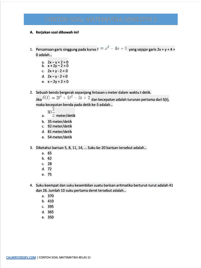 PDF Soal Matematika Kelas 11 Semester 2 Compress | PDF