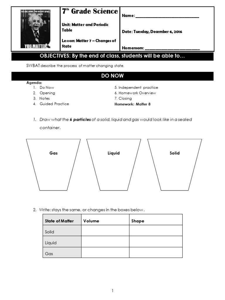 Changes of State in Matter for 7th Grade | PDF | Liquids | Ice