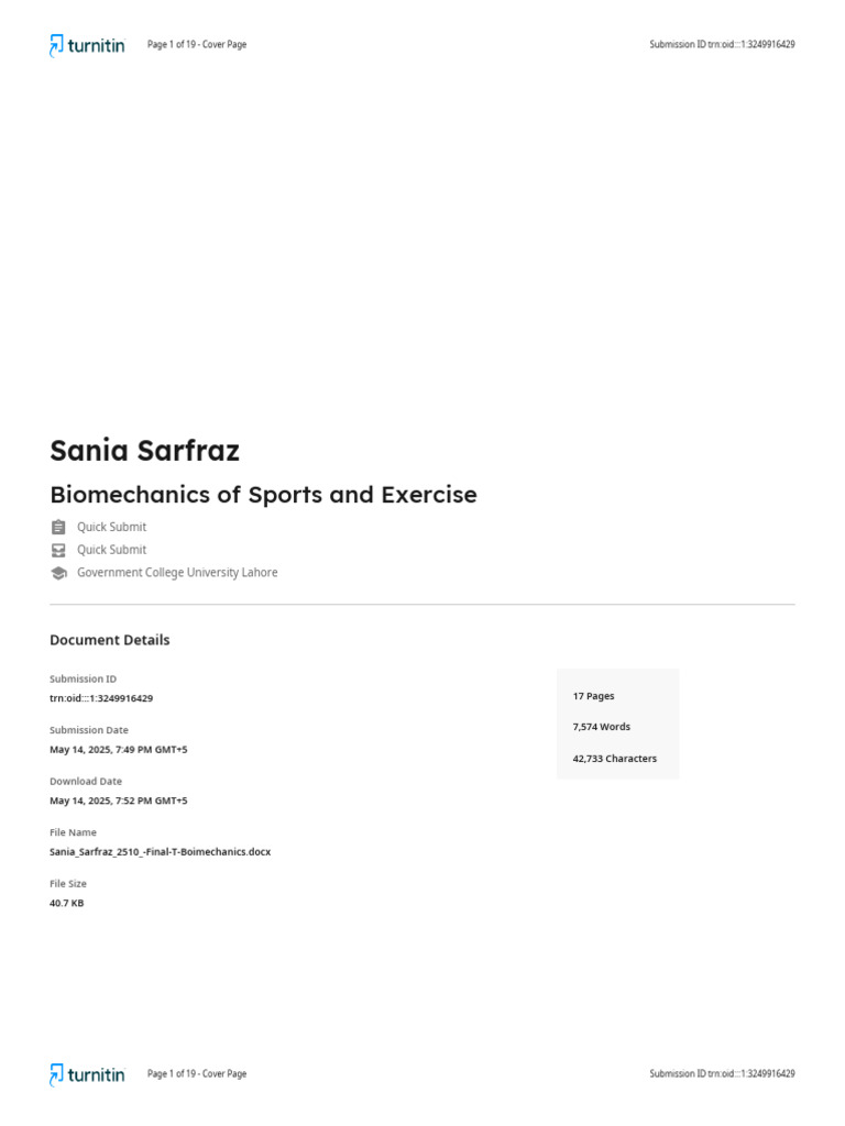 Sania Sarfraz 2510 Final T Boimechanics | PDF | Anatomical Terms Of Motion | Electromyography