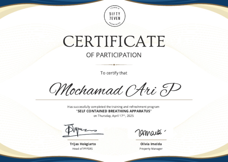 Certificate of Self Contained Breathing Apparatus For Mochamad Ari P | PDF