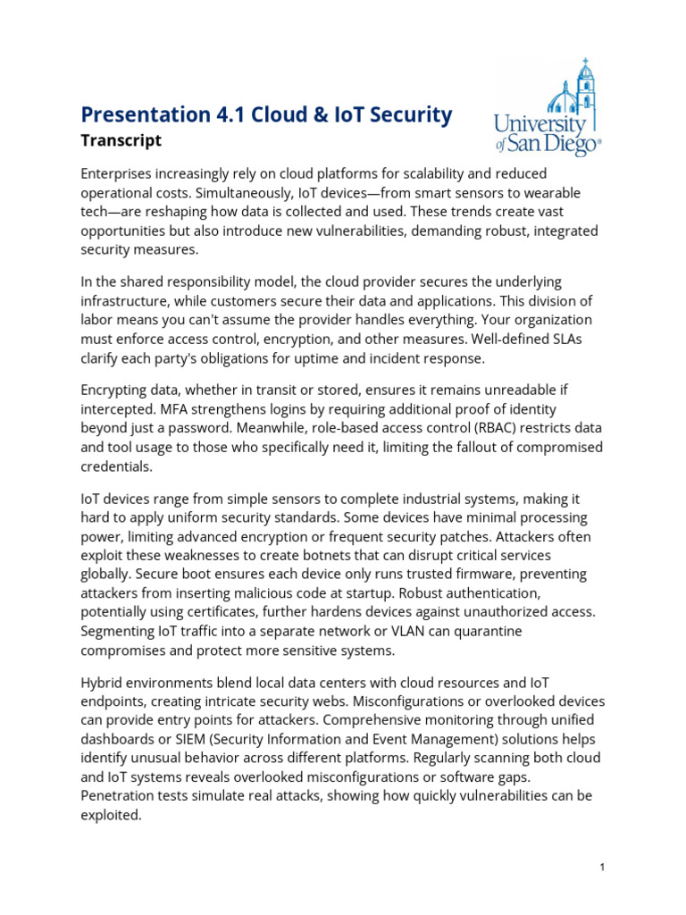 Presentation 4.1 Cloud & IoT Security | PDF | Security | Computer Security