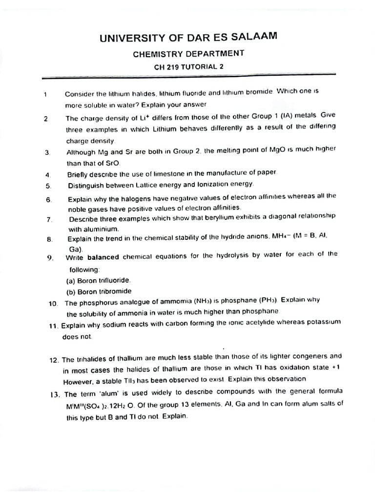 CH 219 Tutorial 2 (2025) | PDF