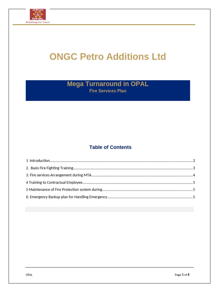 OPAL Mega Turnaround Fire Services Plan | PDF | Firefighter | Firefighting