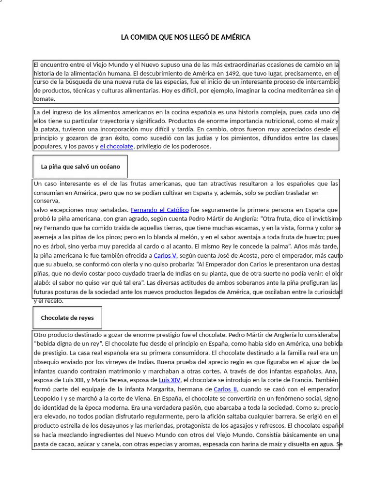 Lectura La Comida Que Nos Llegó de América | PDF | Salsa | Alimentos