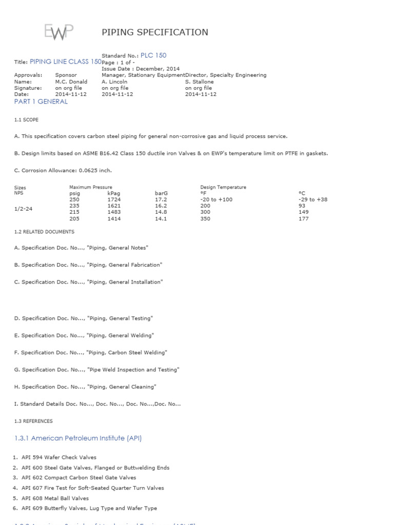Asme API Piping Specification | PDF | Pipe (Fluid Conveyance ...