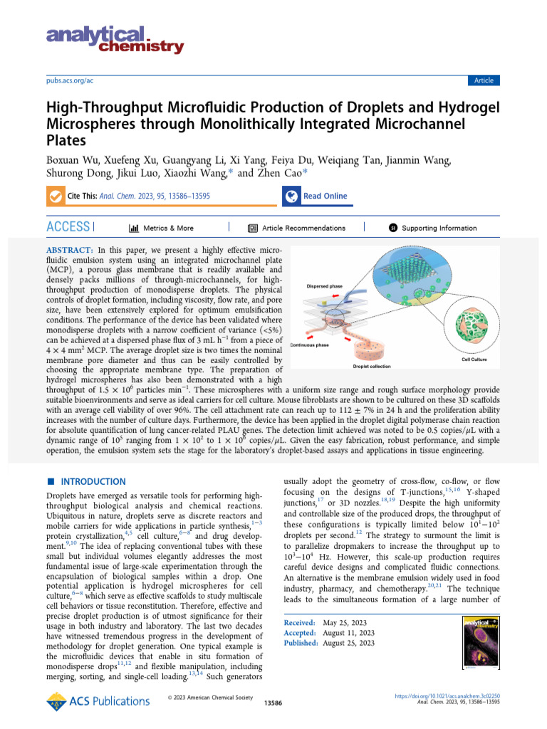 Wu Et Al 2023 High Throughput Microfluidic Production of Droplets and Hydrogel Microspheres ...