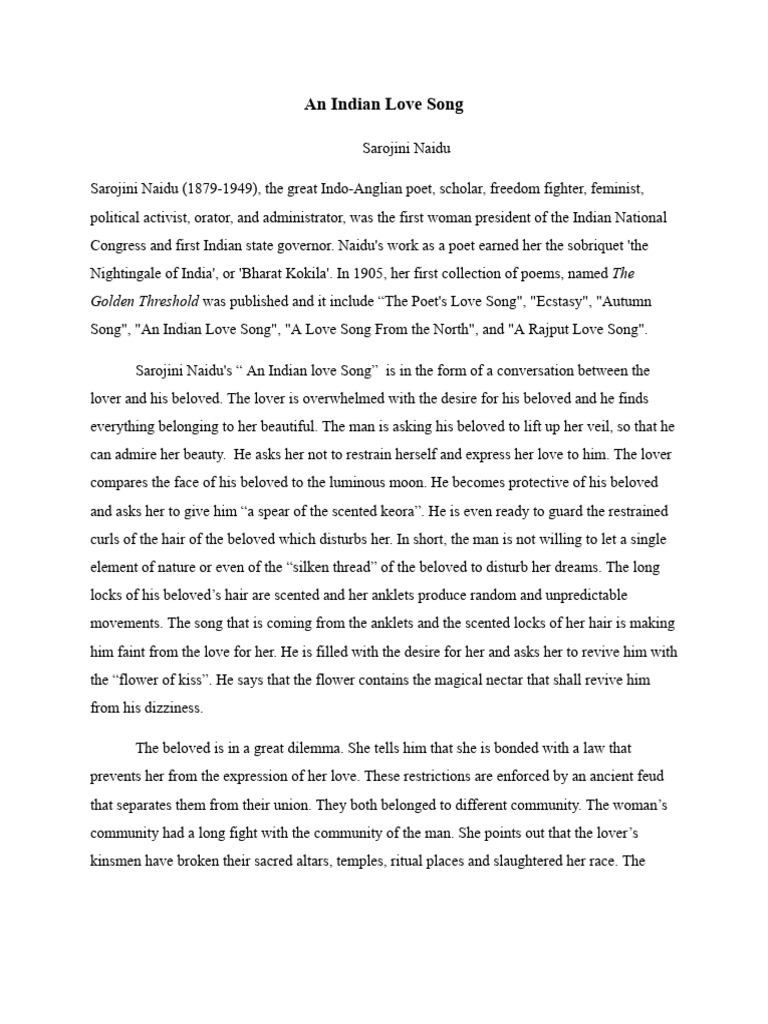 An Indian Love Song - Notes | PDF