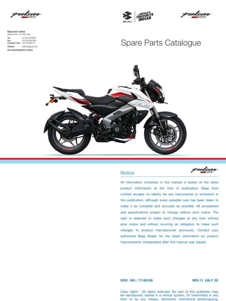 Pulsar NS 200 Spare Parts Catalogue | PDF | Brake | Engine Technology