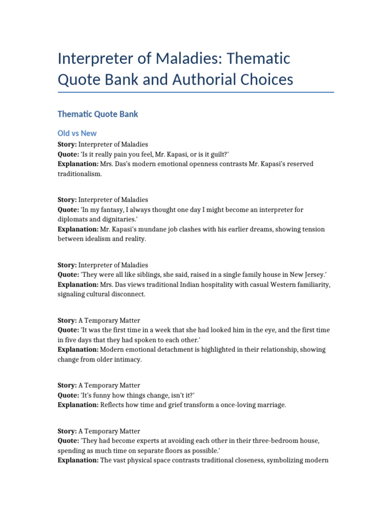 Interpreter of Maladies Complete Literary Analysis | PDF | Narration