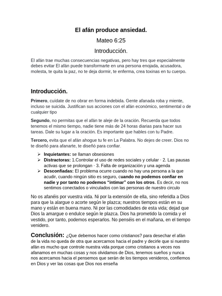 Consecuencias del afán y la ansiedad | PDF