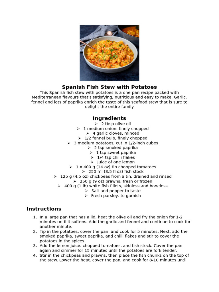 Spanish Fish Stew With Potatoes GH Training Ogos | PDF