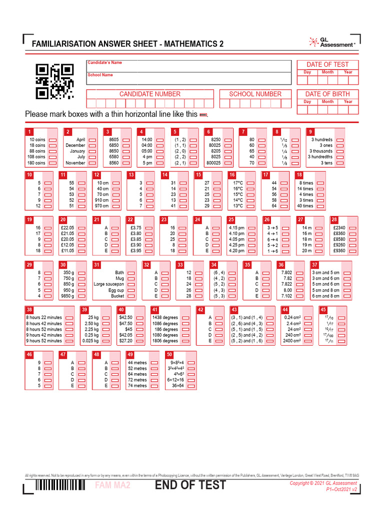 Maths 2 Answer Sheet PDF | PDF
