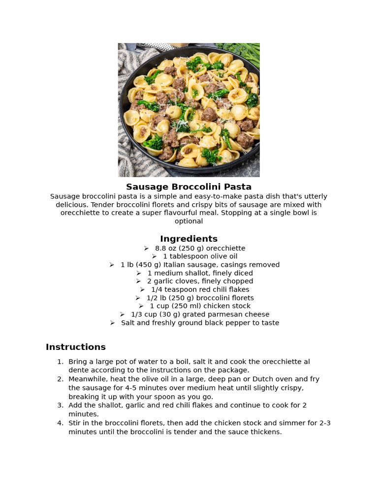 Sausage Broccolini Pasta GH Training | PDF