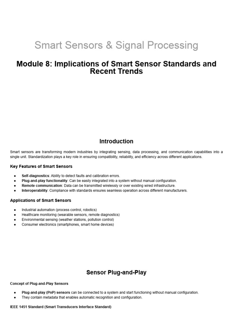 Mod 8 - Implications of Smart Sensor Standards and Recent Trends | PDF ...