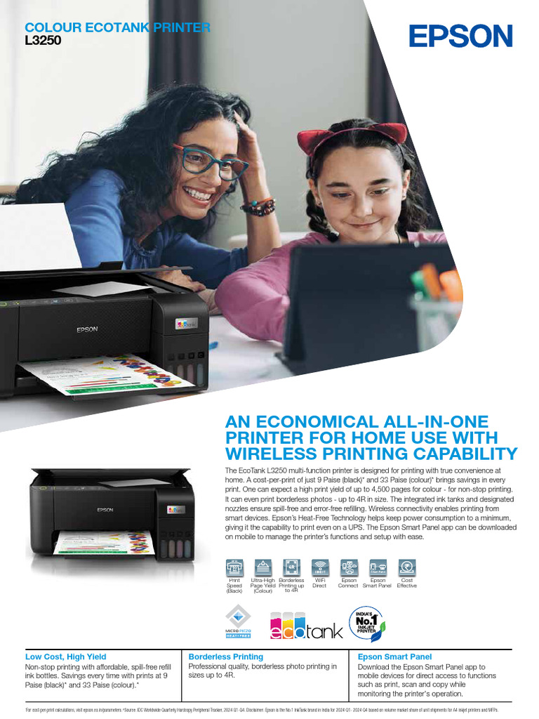 Epson EcoTank L3250 Printer Overview | PDF | Image Scanner | Printer ...