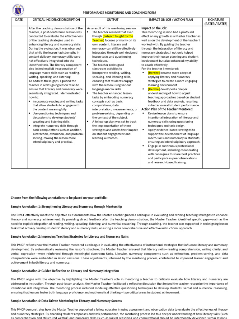 Objective 4 PMCF and Annotation | PDF | Mentorship | Literacy