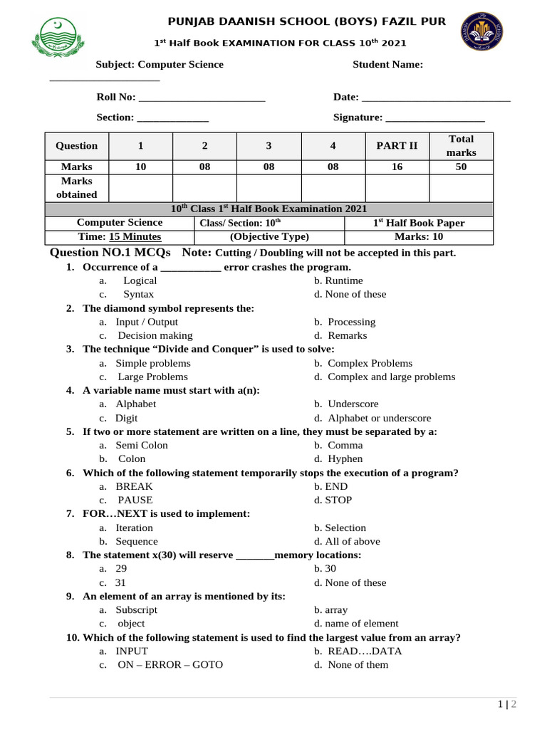 1st Half Book Class 9th Computer | PDF | Control Flow | Computer Programming