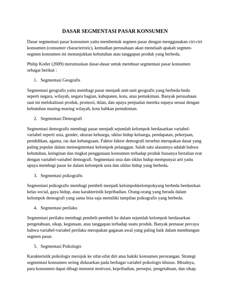 Dasar Segmentasi Pasar Konsumen | PDF
