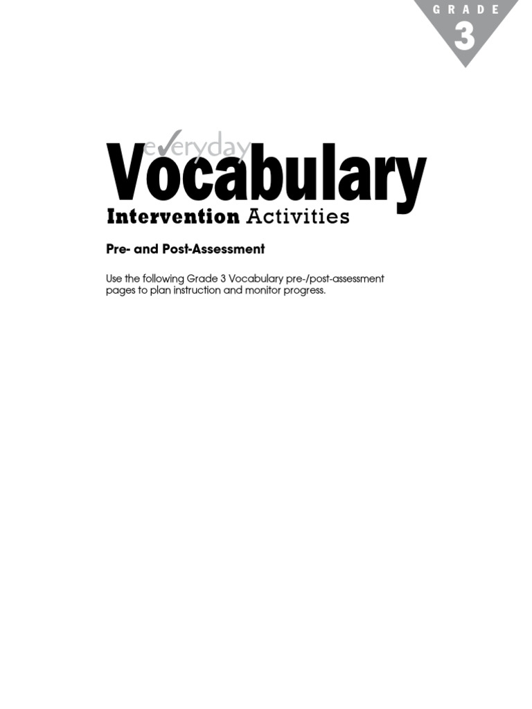 Grade 3 Vocabulary Pre/Post Assessment | PDF | Noun | Vocabulary