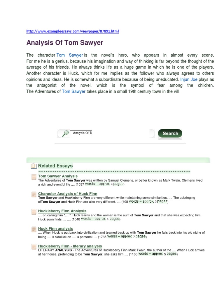 Analysis of Tom Sawyer | PDF
