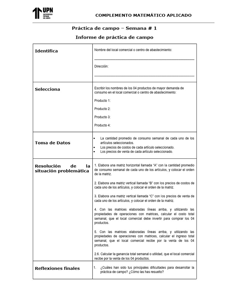 Matrices - Informe de Práctica de Campo 1 | PDF | Matriz (Matemáticas)