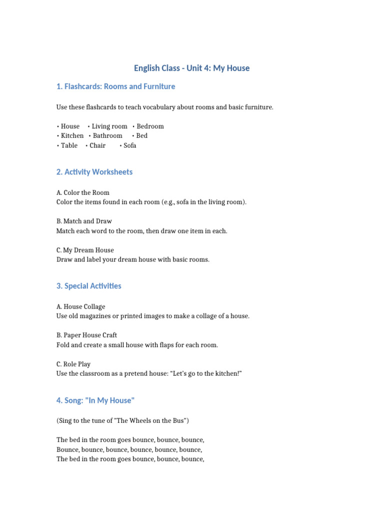 Unit4 MyHouse English Material | PDF