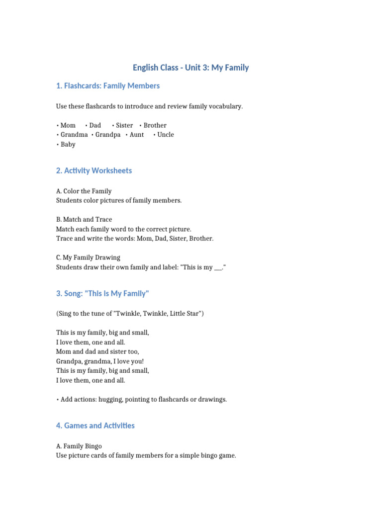 Family Vocabulary Activities for Kids | PDF