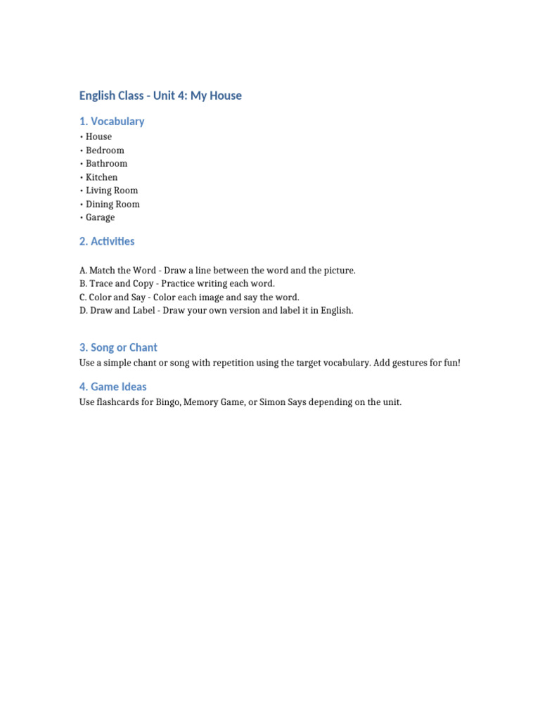 Unit4 Unit 4 My House Material | PDF