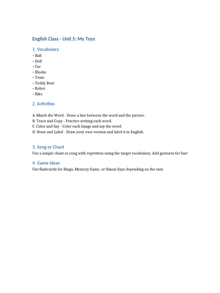 Unit5 Unit 5 My Toys Material | PDF