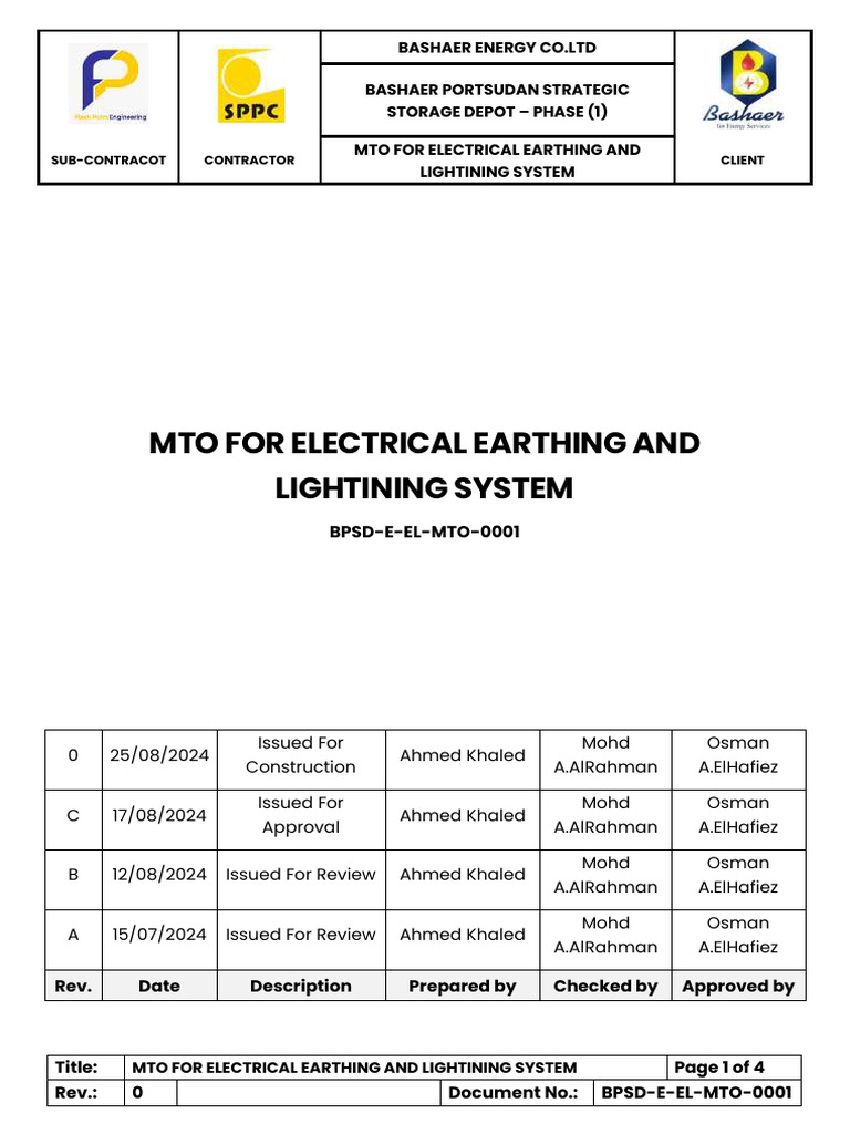 Earthing, Lightning MTO BPSD E EL MTO 0001.rev0 - 100953 | PDF ...