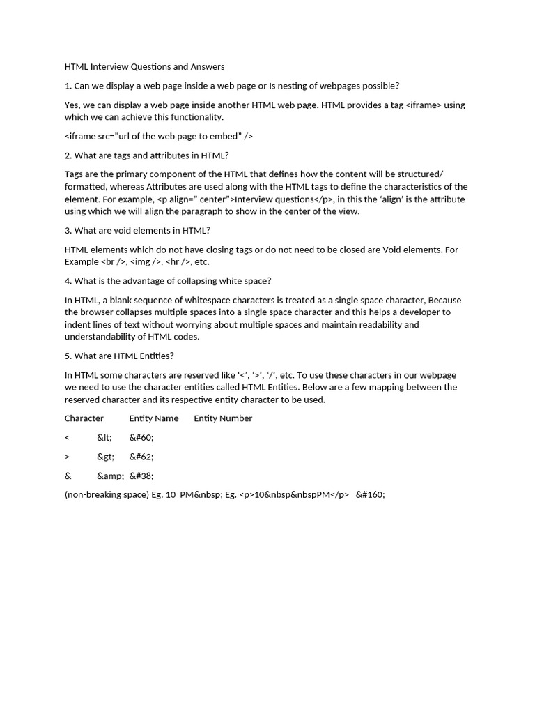 HTML Interview Questions and Answers | PDF